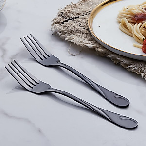 Black Dinner Fork Set, Seeshine 7.8-inch Stainless Steel Shiny Black Metal Table Fork Silverware, Set of 6