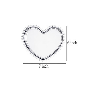 Sizikato 2pcs Clear Glass Dessert Plates with Heart Trim, Heart Shaped Glass Snack Tray Fruit Plate, 7-Inch