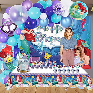 Little Mermaid Birthday Party Supplies, Mermaid Balloons Garland Arch Kit, Little Mermaid Ariel Birthday Party Decorations, Mermaid Backdrop, Tablecloth, Mermaid Party Favors