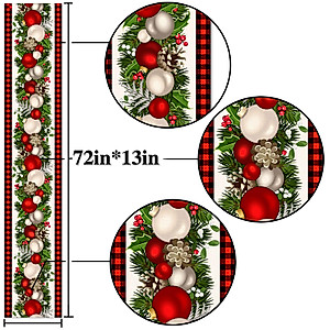 Nepnuser Black and Red Buffalo Check Plaid Christmas Table Runner 72 Inches Long Seasonal Winter Xmas Party Decoration Holiday Home Kitchen Dining Room Decor