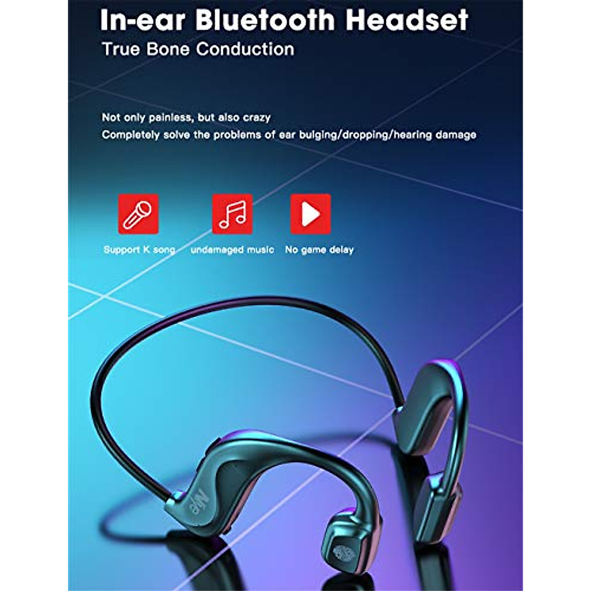 YODZ Bone Conduction Headphones, TWS True Wireless Bluetooth 5.0 Sport Waterproof Earphones Headset, with Mic, for Running, Driving, Cycling,Red