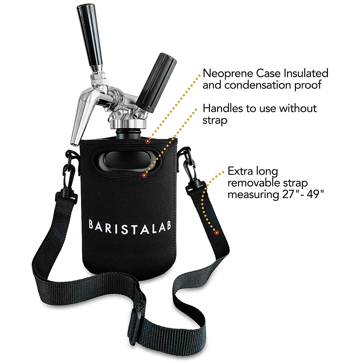 BARISTA LAB Nitro Cold Brew Coffee Maker | Portable Home Keg Kit (64 oz capacity Flat Matte Black) Comes with Drip Mat and Carrying Case