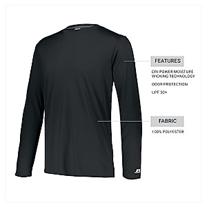 Russell Athletic Men's Long Sleeve Performance Tee, Black, X-Large
