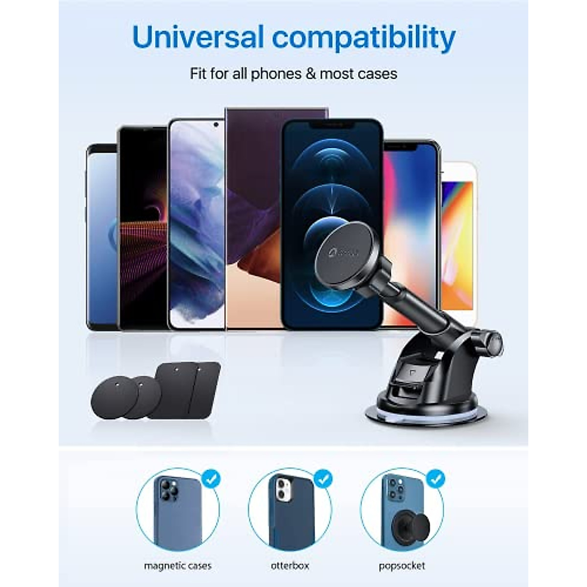 andobil [Bumps Friendly Magnetic Phone Holder for Car, [Super Strong Magnet] Universal Dashboard Windshield Car Mount Magnet Compatible with iPhone 13 12 Pro Max 11 XR Samsung S22 S21 All