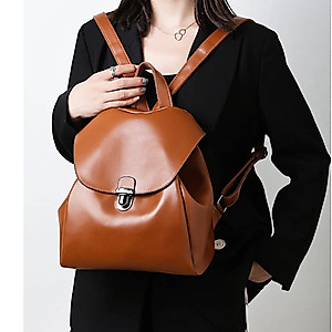ZiMing Backpacks for Women Flap Backpacks Faux Leather Satchel Bag Snap Lock Shoulder Bags Purse Casual Ladies Daypack Purse-Brown