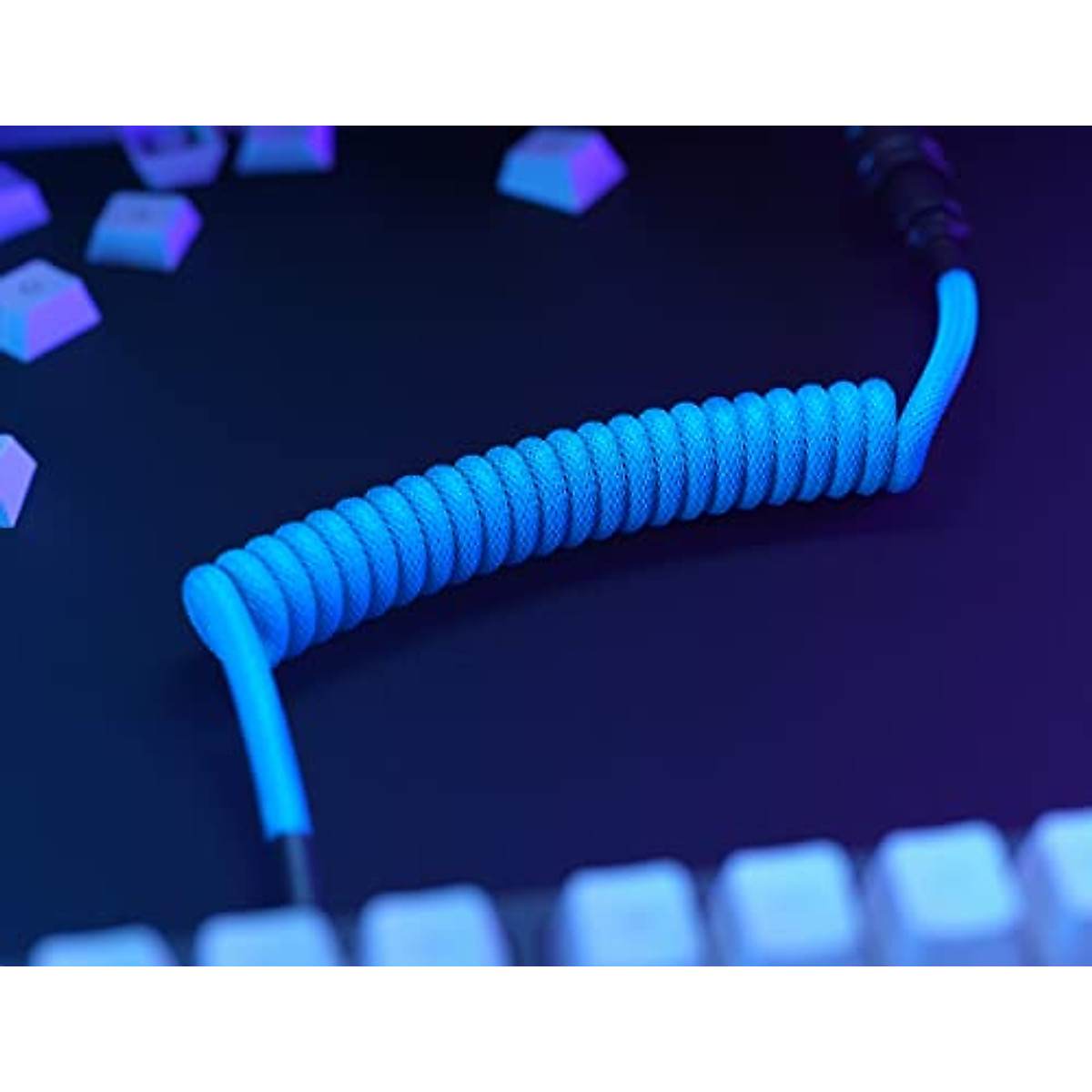 Glorious Coiled Keyboard Cable – Coiled USB C Cable Artisan Braided Cables for Mechanical Gaming Keyboard Coiled Cable - Custom Keyboard Cable (Black)