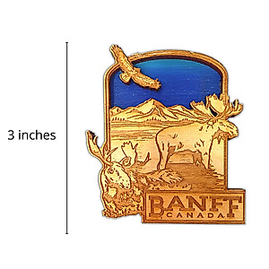 Banff National Park Souvenir Magnet, Collectible Wood Carved Canadian Magnets for Fridge, Whiteboard, Vacation Keepsake, 3 Inches