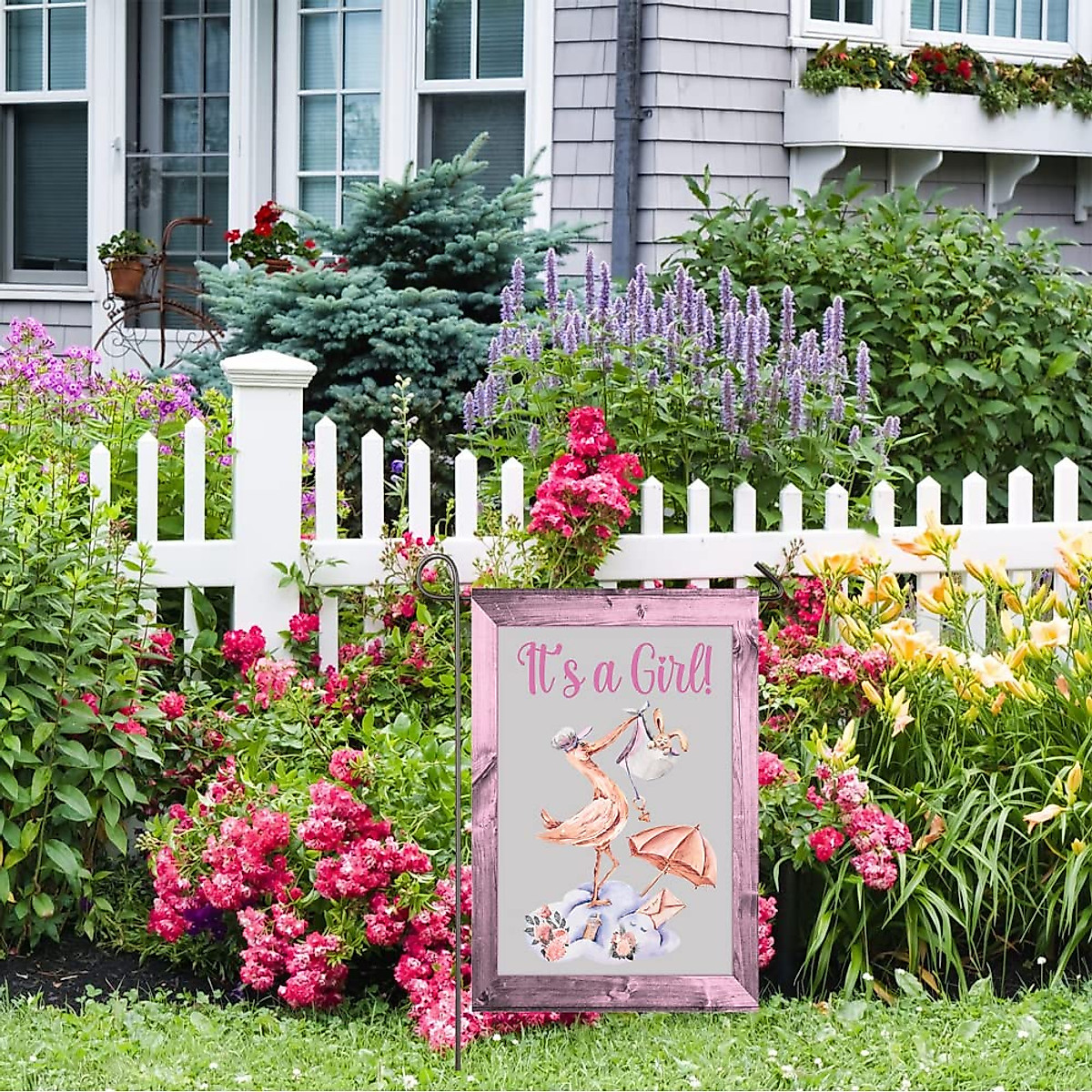 It's A Girl Stork Garden Flag Baby Shower Gender Reveal Party Decorations 12x18 Inch Double Sided Baby Girl Garden Flag Newborn Baby Birth Announcement Lawn Yard Sign Welcome Home Baby Banner Pink