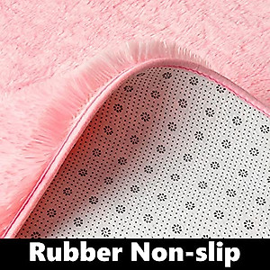 EVOIONOS Pink Hexagon Rug for Princess Tent , Fluffy Area Rug for Kids Room , 4.6X4 FT , for Girls Tent , Furry Soft Nursery Rug , Fuzzy Plush Carpet for Teen Girls Bedroom