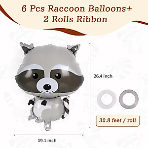 Raccoon Balloons, 6 Pcs Cute Raccoon Foil Balloons, Cartoon Myalr Raccoon Balloons for Woodland Animal Themed Party Camping Birthday Baby Shower