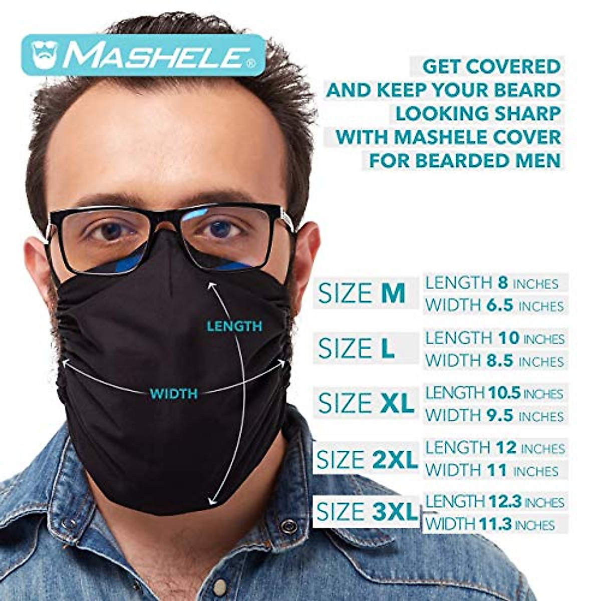 MASHELE 5 Pack Cotton Face Cover for Bearded Men XXL Black 5 Pcs with Nose Wire Adjustable Earloop Washable Reusable Holiday Gift for Indoor and Outdoor Party Activities (Sold as Set) (5, XX-Large)