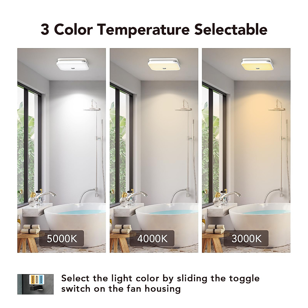 OREiN Bathroom Exhaust Fan with Light, 100 CFM 1.5 Sones, 25W Bathroom Fan with Light for Home, 1000lm LED Light 3000K/4000K/5000K Selectable & Nightlight, FCC/ETL Listed, Bathroom Fan Light Combo