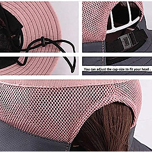 Womens Beach Sun Hat Mesh High Ponytail Hole Wide Brim UV Protection Bucket Hat Outdoor Fishing Cap Summer 22.5" (as1, Alpha, m, Pink)