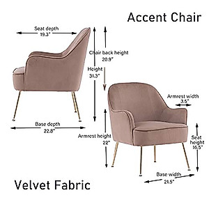 Olela Accent Chair with Arms Upholstered Velvet Side Chairs for Living Room Bedrooms Comfy Decortive Modern Mid-Back Leisure Chair with Adjustable Footpad (Brown)