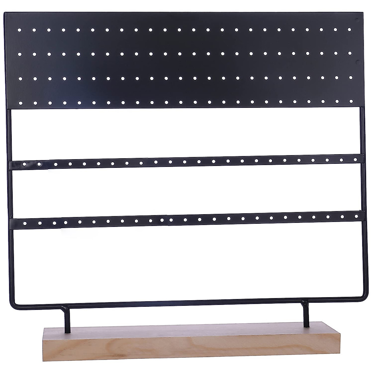 Sooyee Metal Earring Holder and Jewelry Organizer,Jewelry Rack Display Classic Stand with Wood Base Tray,6 Layer 144 Holes for Hanging Earrings Piercings,Ear Stud,Black