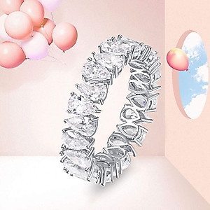 AVECON Eternity Rings Band for Women 925 Sterling Silver Stacking Rings Pear Cut White Cubic Zirconia Wedding Ring Size 6