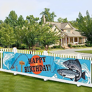 Kimini-Ki Gone Fishing Birthday Banner, Fishing Birthday Decorations for Men / Boys, Lager Fishing Theme Banner, Fisherman 10th 20th 30th 40th 50th 60th 70th 80th 90th Birthday Decoration Yard Sign, Gone Fishing Birthday Party Supplies