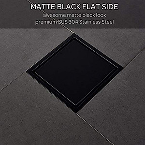 Orhemus 304 Stainless Steel Square Shower Floor Drain with Tile Insert Grate Removable Cover 6 inch Long, Matte Black Plated Finished