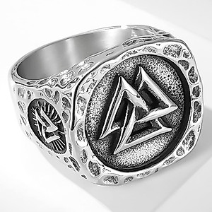 Jude Jewelers Stainless Steel Retro Vintage Nordic Vikings Valknut Pirate Compass Scandinavian Biker Ring (Silver, 9)