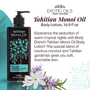 Body Drench Tahitian Monoi Oil Body Lotion, Hydrating Gardenia & Coconut Oil Lotion for Women, Moisturizer for Dry Skin, Nourishing Coconut Lotion for Smooth and Soft Skin, 16.9 fl oz