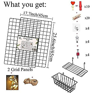 GBYAN Wire Wall Grid with Baskets Black Photo Grid Metal Wall Organizer for Wall Decoration, Picture Display, Memo Board