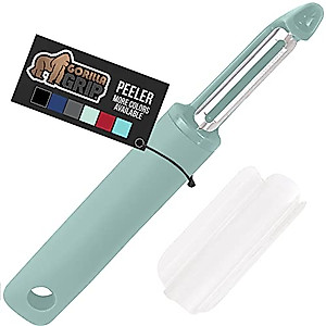 Gorilla Grip Swivel Vegetable Peeler, Sharp Stainless Steel Blades, Comfortable Handle, Dishwasher Safe, Kitchen Food Peelers, Easy Peeling, Peel Vegetables, Apple, Potato, Safe Blade Guard, Mint