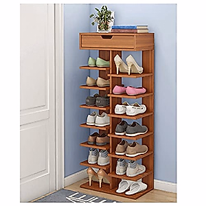 Shoe Shelf Multi-Layer Household Shoe Rack Economical Shoerack Space Saving Door Shoe Rack Simple Shoe Cabinet Home Storage (Color : Wood)