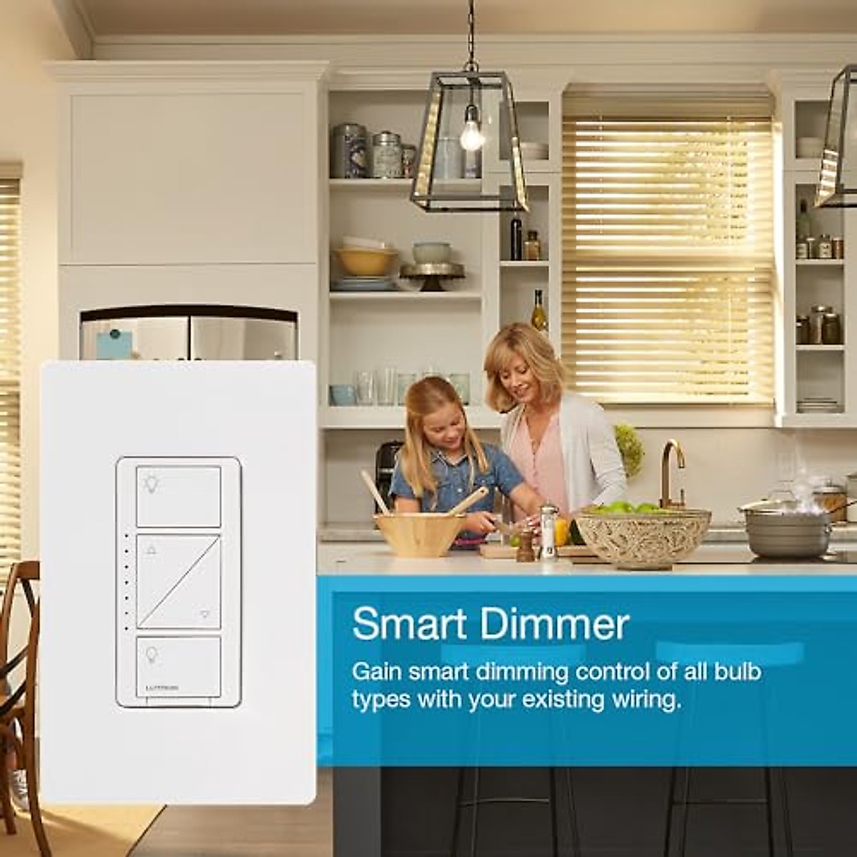 Lutron Caseta Original Smart Dimmer Switch (Lutron Smart Hub Required), for LED Lights, 150 Watt, Single-Pole/3-Way, No Neutral Required, PD-6WCL-BL, Black