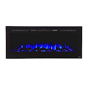 Touchstone Smart Electric Fireplace-The Sideline® 50 Inch Wide-in Wall Recessed-30 Realistic Ember Color/Flame Options-1500W Heater w/Thermostat-Black-Log & Crystal Hearth Options -Alexa®/WiFi Enabled
