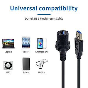 Duttek USB Flush Mount Cable, Round Single Port USB 3.0 Panel Flush Mount Extension Cable with Buckle for Car Truck Boat Motorcycle Dashboard 30cm/12 inch