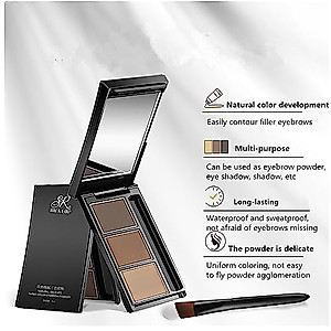 Eyebrow powder three-color brow disc waterproof eyebrow powder eyebrow makeup kit eyebrow filler to shape natural eyebrows (02# Brown, light brown, skin tone)