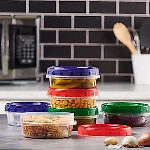 ELEGANT DISPOSABLES Twist Top Food Storage Containers 8 oz 12 Pack Plastic Freezer Storage Containers Leakproof Reusable with Screw on Colored Lids (12)