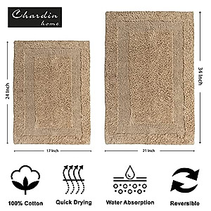 Chardin home - 100% Cotton Reversible Bathroom 2-Piece Bath Rug Set – 21”x34” & 17”x24”, Loop/Cut Pattern Absorbent Super Soft Comfort Quick Dry Durable Hotel Spa mats, Machine Washable, Beige