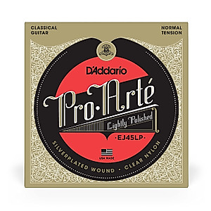 D'Addario Guitar Strings - Pro-Arte Classical Guitar Strings - EJ45LP - Nylon Guitar Strings - Silver Plated Wrap, Composite Core, Clear Nylon Trebles - Lightly Polished, Normal Tension