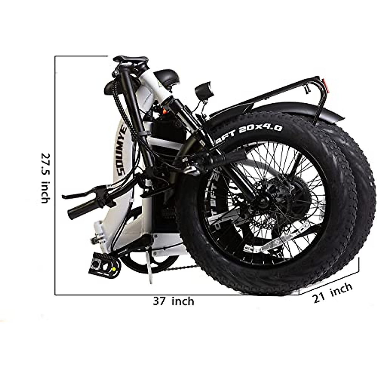 SOHOO 48V500W13AH 20"x4.0 Adult Folding Fat Tire E-Bike Mountain Electric Bicycle Beach Cruiser Snow Bike (White)