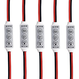 MEIRIYFA Mini LED Dimmer Controller 12V -24V LED Strip Dimmer Single Color Controller Brightness Dimmer 3 Keys for 3528 5050 Light (5PCS) (Single Color)