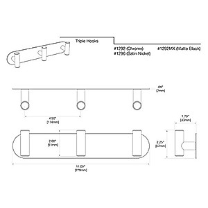 Gatco 1296 Latitude II All Modern Décor Hook, Triple, Satin Nickel