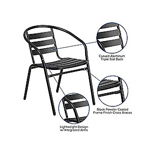 Flash Furniture Lila 4 Pack Black Metal Restaurant Stack Chair with Aluminum Slats