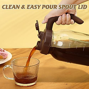 SOLIGT Cold Brew Coffee Maker Mason Jar Set, Iced Tea Brewing Pitcher with Stainless Steel Filter, 64 oz (2 Quart / 1.9 Liter), Wide Mouth Flip Cap Pour Spout Lid with Handle