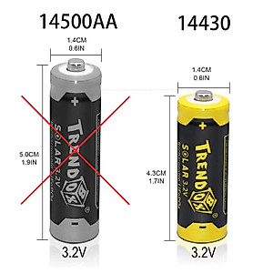 TRENDBOX 14430 3.2V 450mAh Battery LiFePo4 Rechargeable Solar Batteries for Outdoor Garden Light 4 Pack