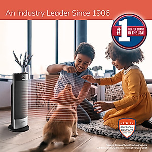 Lasko Ellipse Ceramic Tower Heater for Home with Tipover Switch, Child Lock, Digital Display, Thermostat, Wide Oscillation, Remote, Timer, For Bedroom, Office, Living Room, Den, 1500W, Black, CT18950