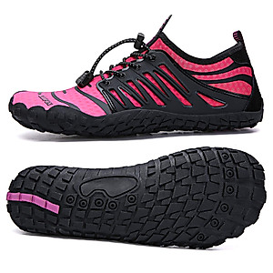 UBFEN Water Shoes Aqua Shoes Swim Shoes Mens Womens Beach Sports Quick Dry Barefoot for Boating Fishing Diving Surfing Black Pink Color Size US 8.5 Women 7 Men