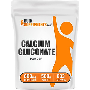 BulkSupplements.com Calcium Gluconate Powder - Calcium Gluconate Supplement - Calcium Powder Supplement - Calcium Supplement - 600mg (55mg Calcium) per Serving (500 Grams - 1.1 lbs)