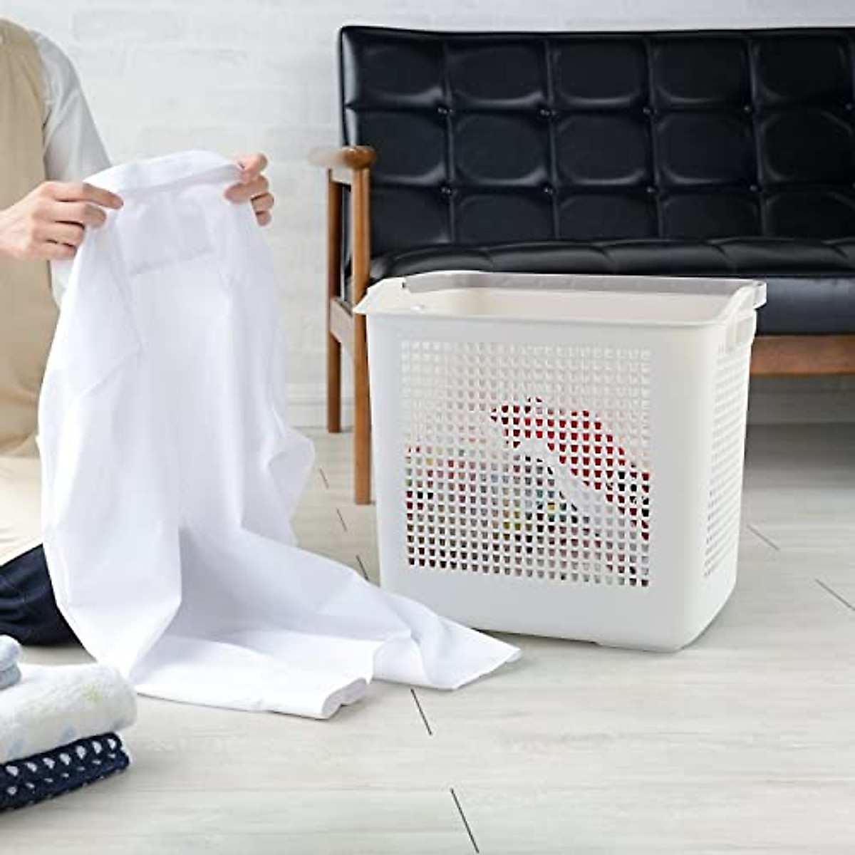 Neadas 42 L Plastic Laundry Hamper with Handle, Large Plastic Storage Basket, 4 Pack