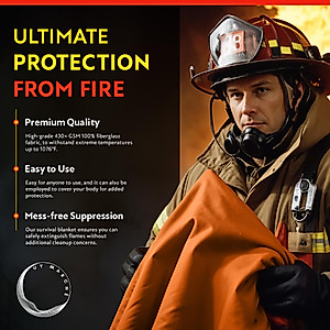 UY Marché Silicone Fire Blanket for Home and Kitchen 40"x40" | Fireproof Blanket for Emergency Survival | Fire Safety Blanket Tool for Kids | Large Fire Blanket with Gloves & Hook | Pack of 1