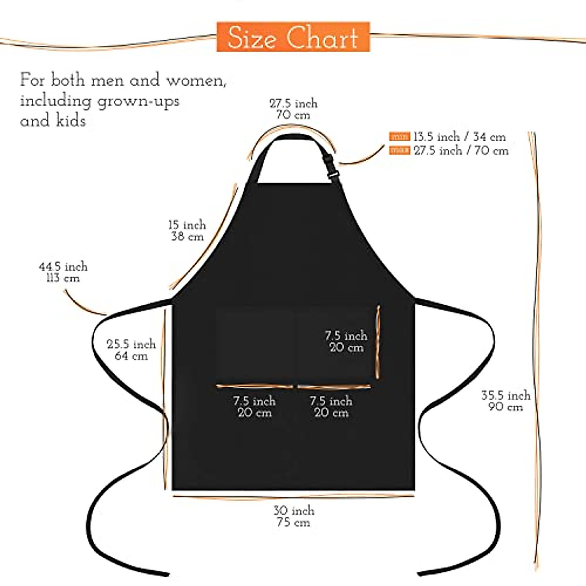 KOMBOH Unisex Chef Apron, Professional Grade Apron, Oil and Water Resistant, Heavy Duty Breathable and Adjustable with Large Straps and Large Pockets - PolyCotton Fabric