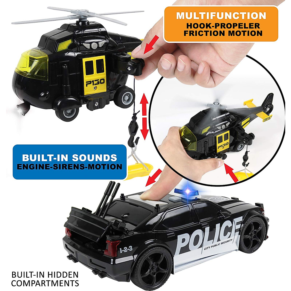 Garbage Truck Toys 3 Pcs | Trash Truck Toys for Boys Friction Powered with Lights & Sounds | Includes Waste Management, Sanitation Truck & Recycling