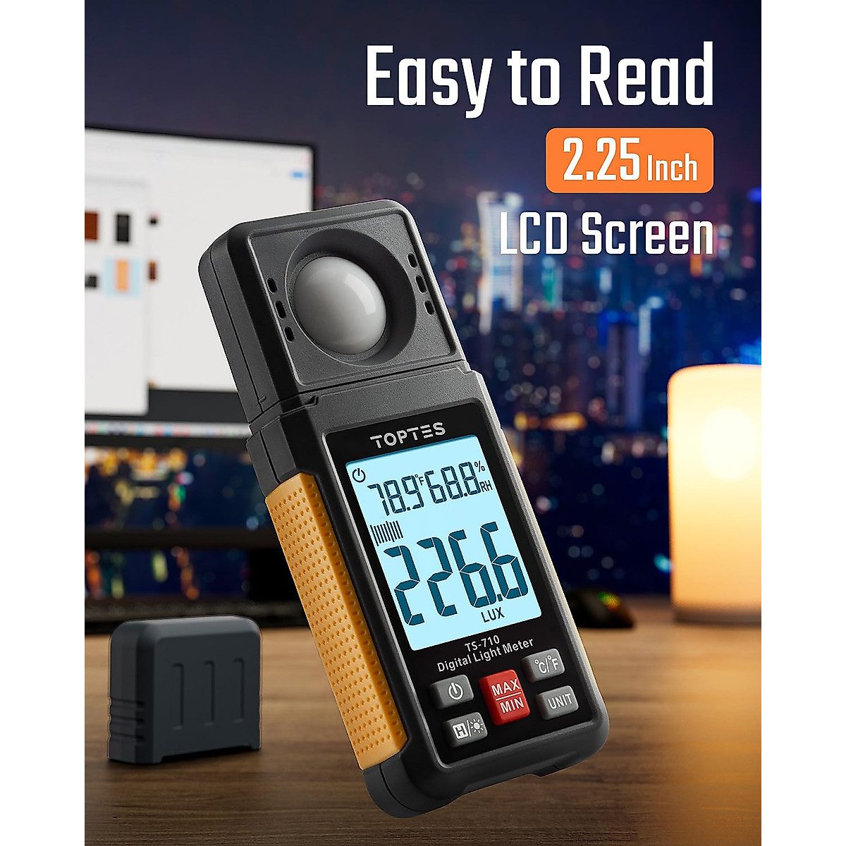 TopTes TS-710 Light Meter, Lux/Foot Candles Meter with 180º Rotating Sensor, 0.1~200,000 Lux Range, Large Backlit Display, Light Meter for Plants, Car Headlights, Home & Office LEDs (Includes Battery)