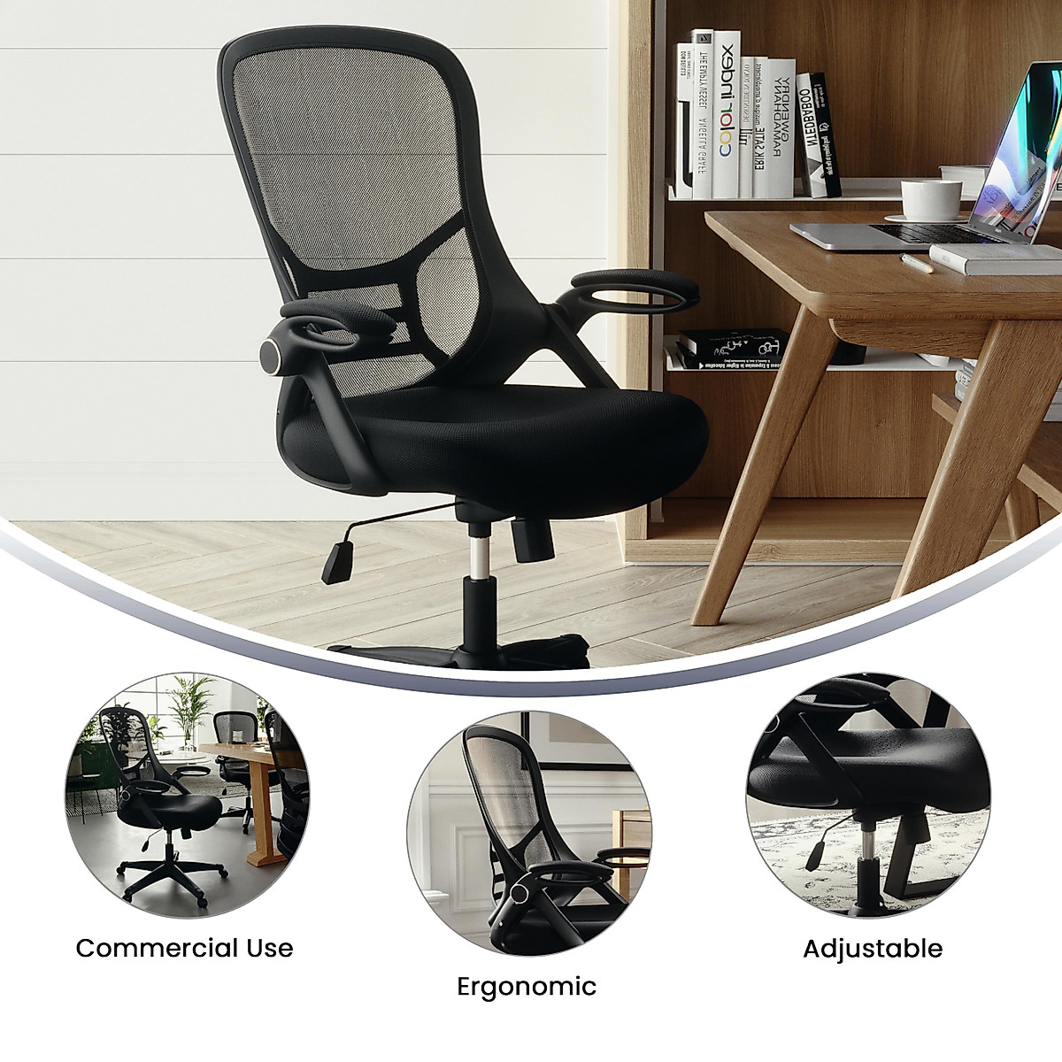Flash Furniture High Back Black Mesh Ergonomic Swivel Office Chair with Black Frame and Flip-up Arms