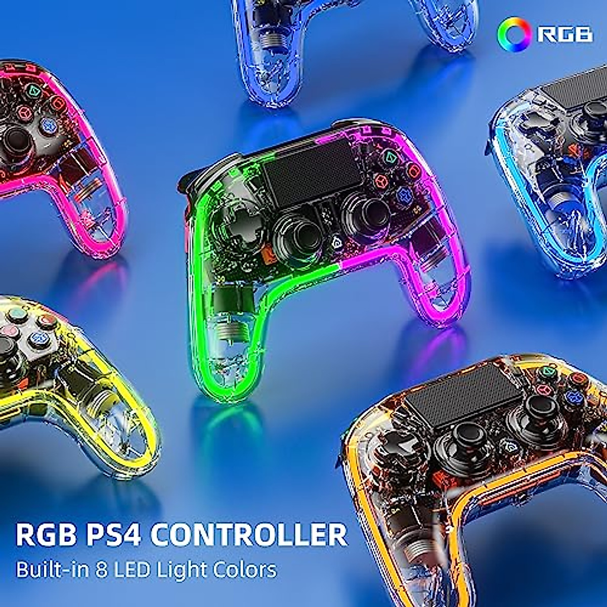 Honghao Controllers For PS4 With Hall Triggers/Vibration/Programming/8 RGB LED Lights, Wireless Remote Joystick Gamepad Accessories, Shock PS4 Dual Controller for PlayStation 4/Slim/Pro/PC (Black)